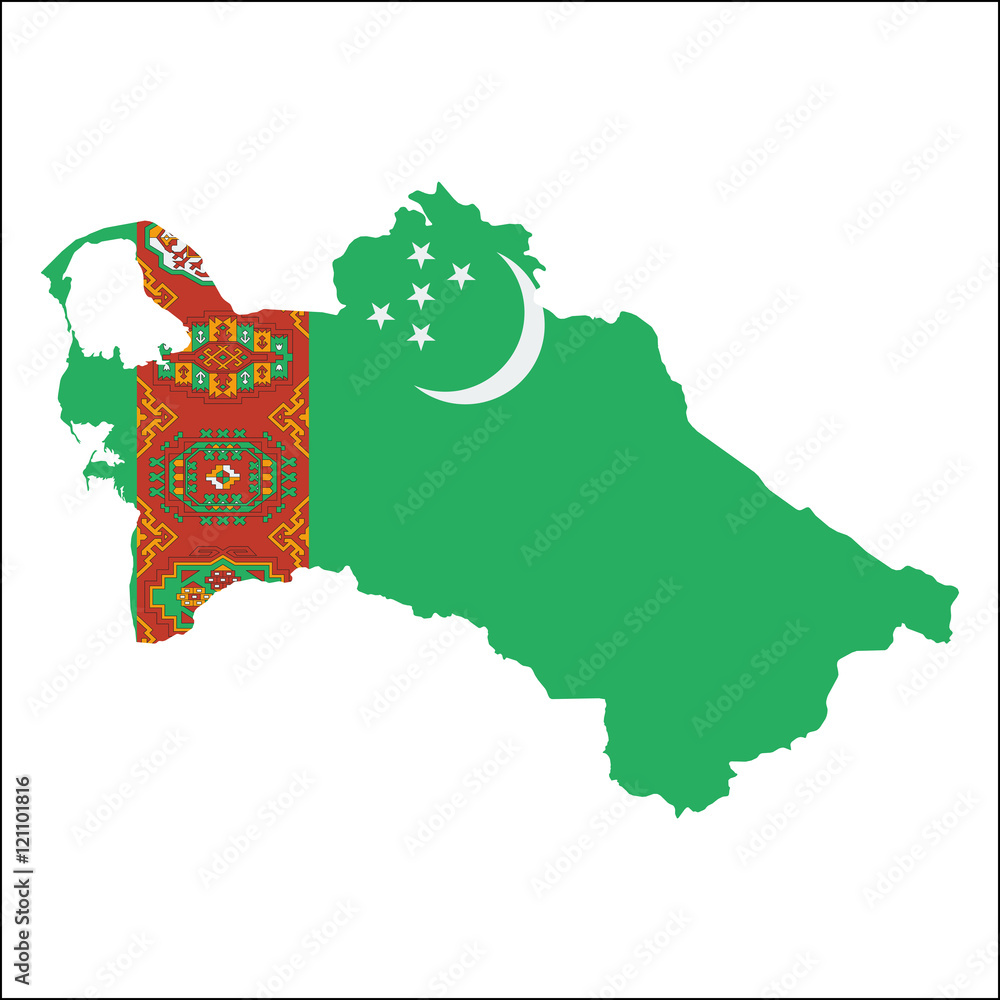 Turkmenistan high resolution map with national flag. Flag of the ...