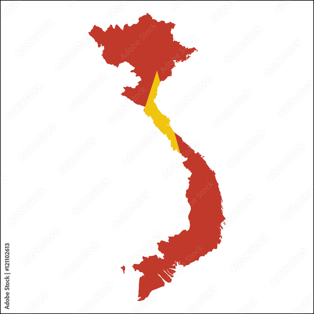 Vietnam high resolution map with national flag. Flag of the country ...