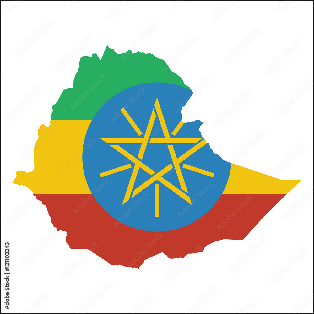 Ethiopia high resolution map with national flag. Flag of the country ...