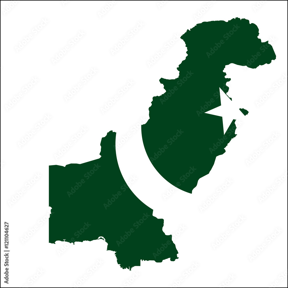 Pakistan high resolution map with national flag. Flag of the country ...