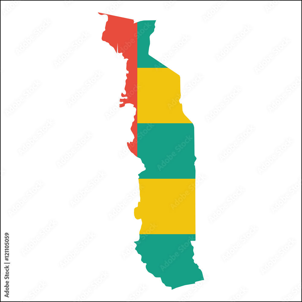 Togo high resolution map with national flag. Flag of the country ...