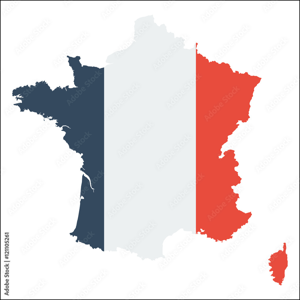 France high resolution map with national flag. Flag of the country ...