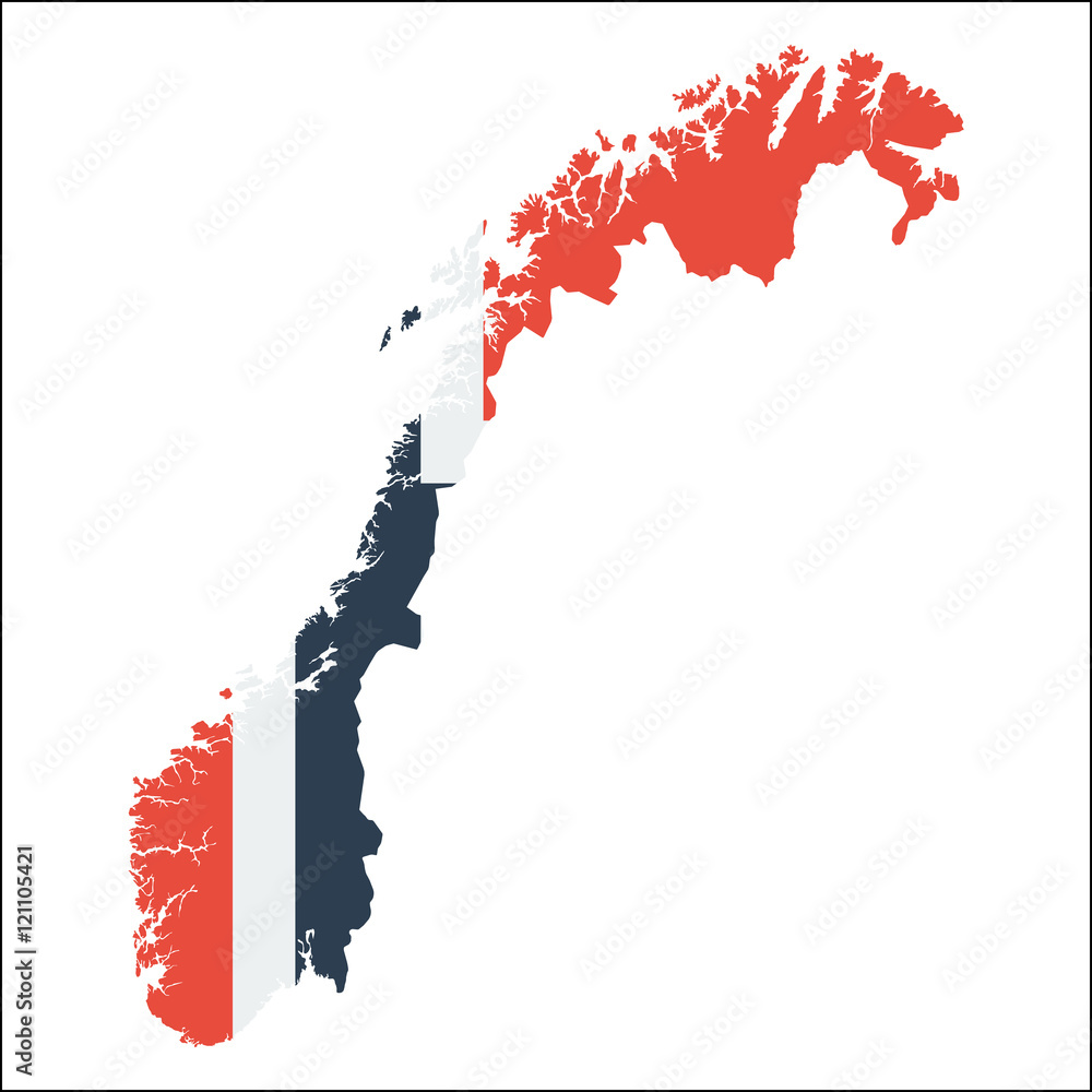 Norway high resolution map with national flag. Flag of the country ...