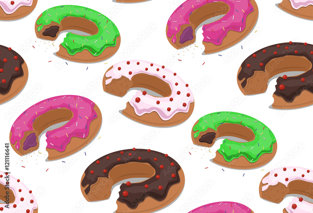Seamless texture with a bite donuts into the glaze and grit. Vector ...