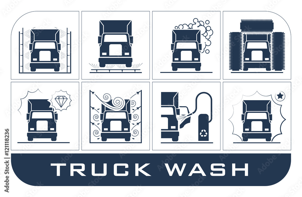 Set of truck washing icons. Collection of very useful icons presenting ...