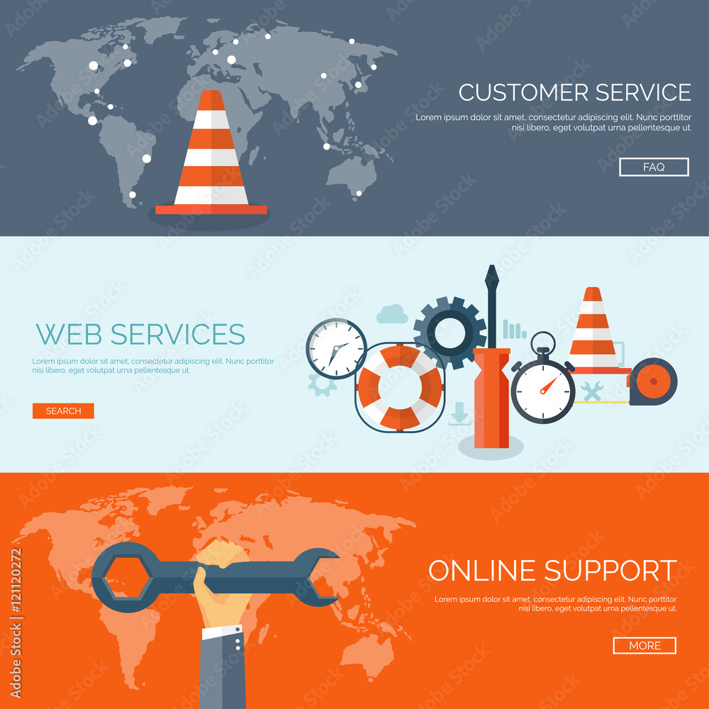 Vector illustration. Flat background. Web service. Mechanical tools ...