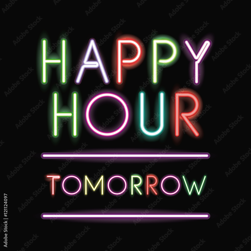 Happy hour neon font icon. Text typography decoration and advertising ...