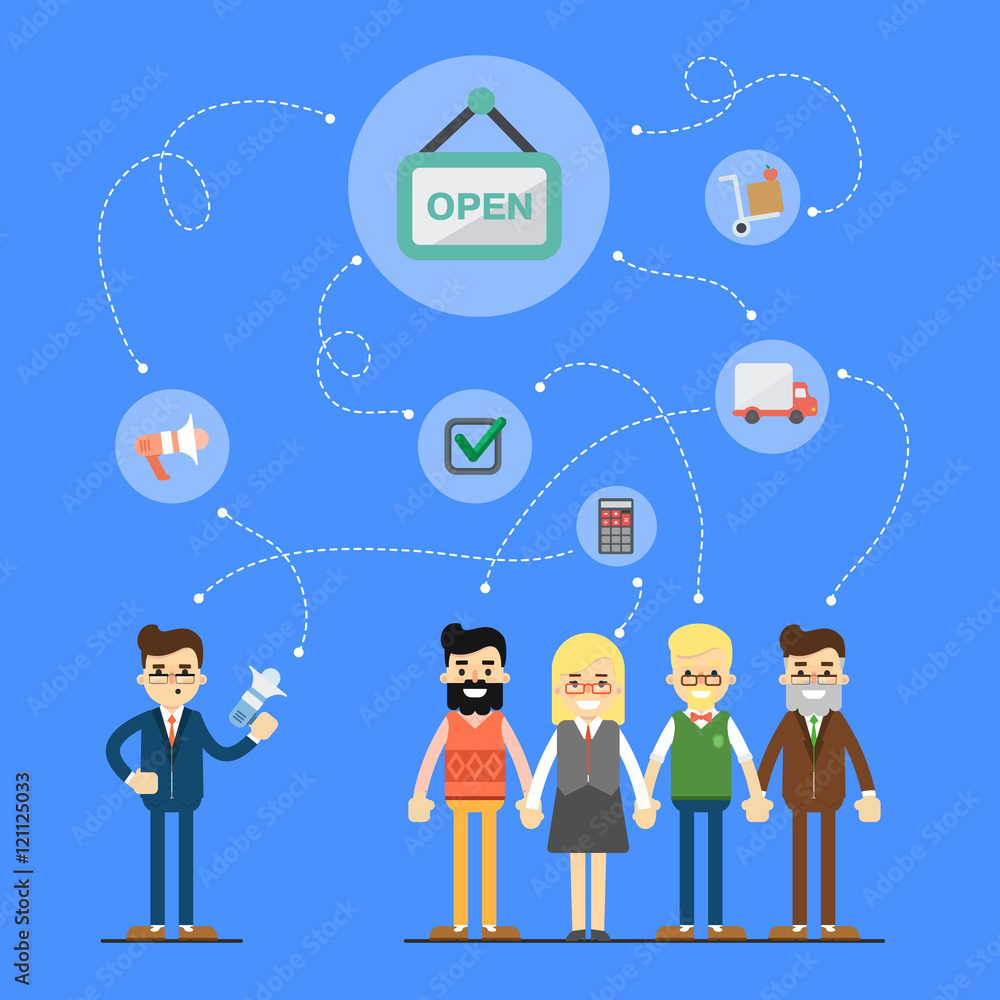 Social network and teamwork banner with group of communication people ...