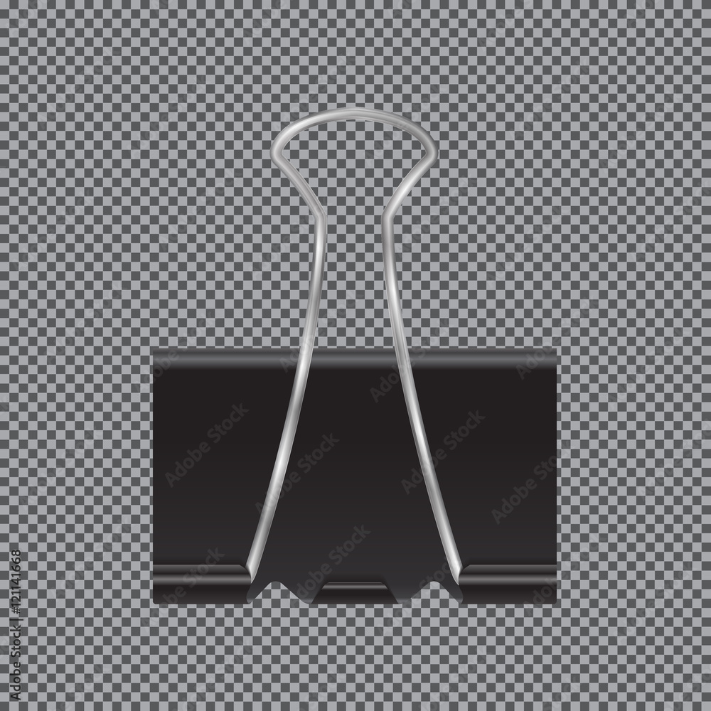 Realistic Black Paper clip isolated on checkered background. Bin Stock ...