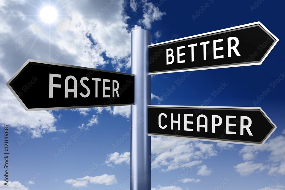 Signpost with three arrows - better, faster, cheaper Stock-Illustration ... Signpost with three arrows - better, faster, cheaper Stock-Illustration ...