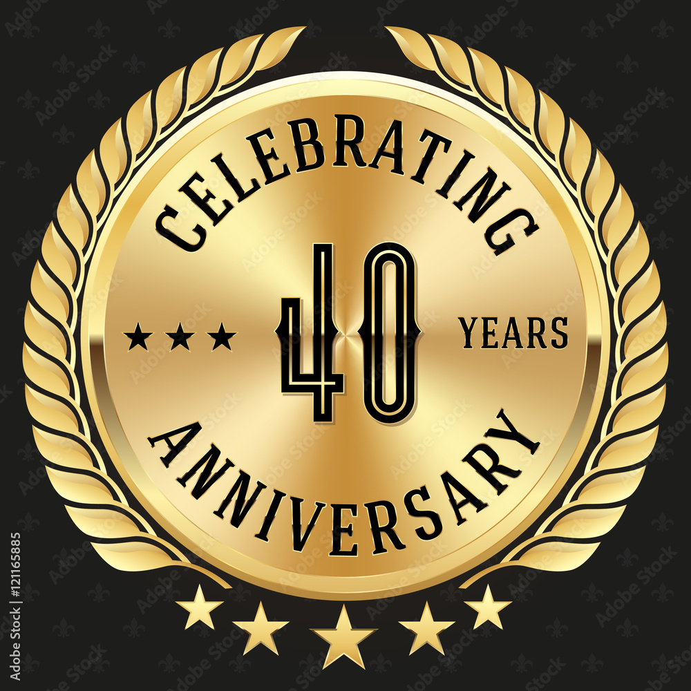 Gold celebrating 40 years badge, button on black background Stock ...