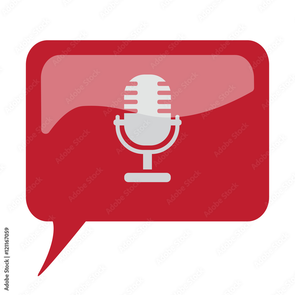 Red speech bubble with white Microphone icon on white background Stock ...
