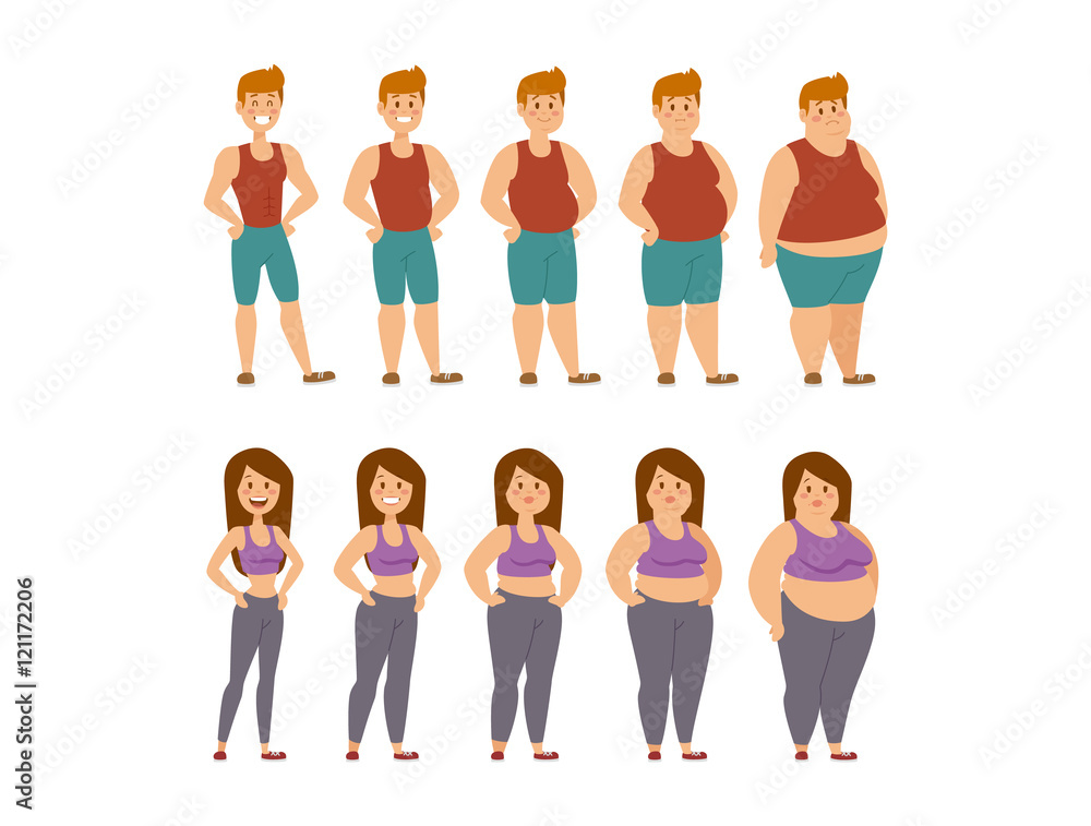 Fat cartoon people different stages vector illustration Stock Vector ...