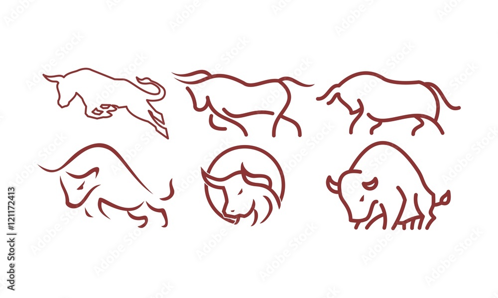 Line Bull Set Logo Icon Stock Vector | Adobe Stock