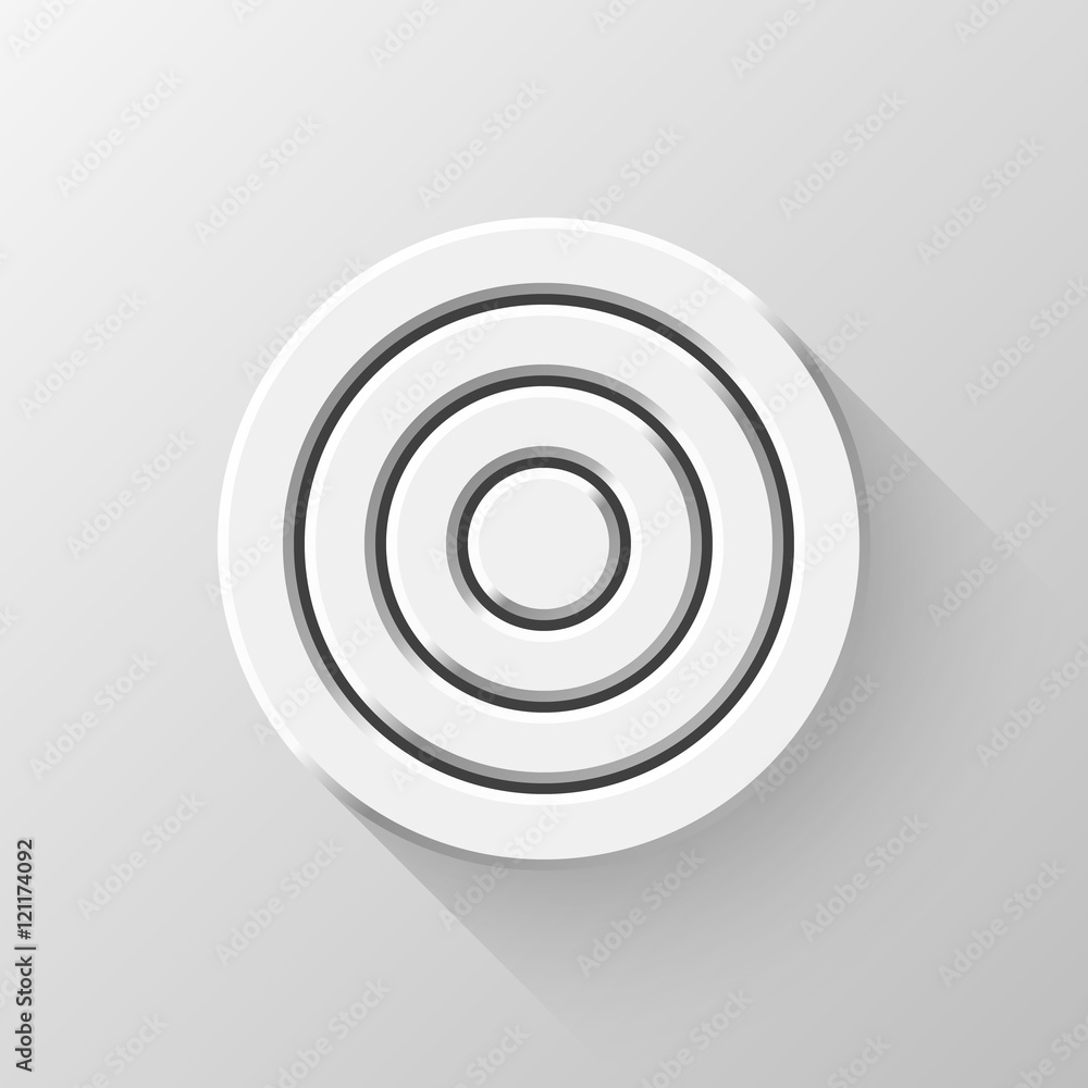 White abstract blank button template, circle geometric badge with technology perforated bevels ...