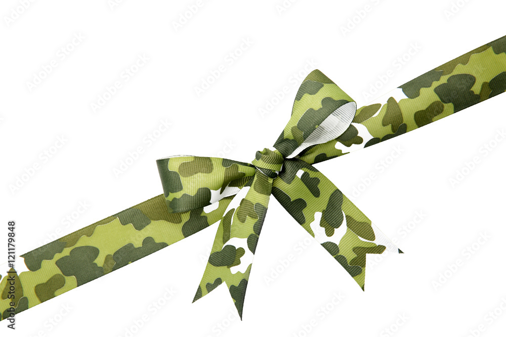 Khaki ribbon with bow isolated on white Stock Photo | Adobe Stock