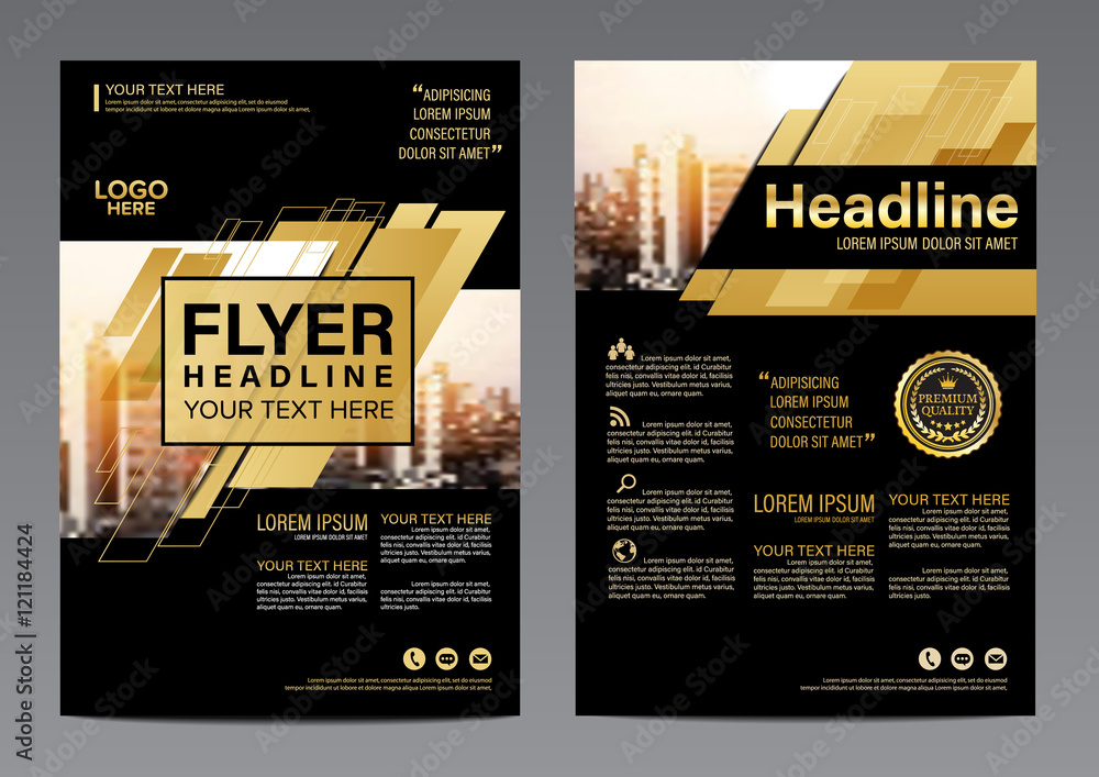 Gold Brochure Layout design template. Annual Report Flyer Leaflet cover ...