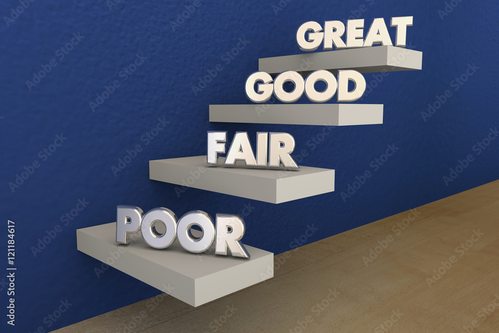 Poor Fair Good Great Grades Evaluation Steps 3d Illustration Stock ...