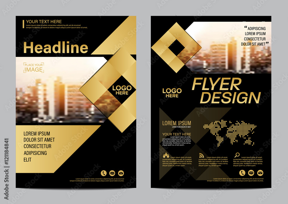 Gold Brochure Layout design template. Annual Report Flyer Leaflet cover ...