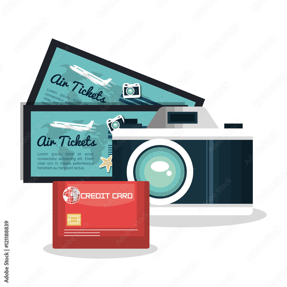 set vacation credit card camera and tickets vector illustration eps 10 ...