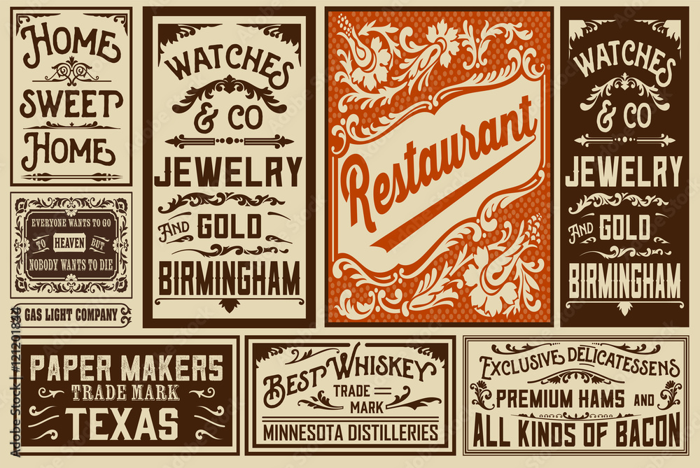 Pack old advertisement designs and labels - Vector illustration Stock ...