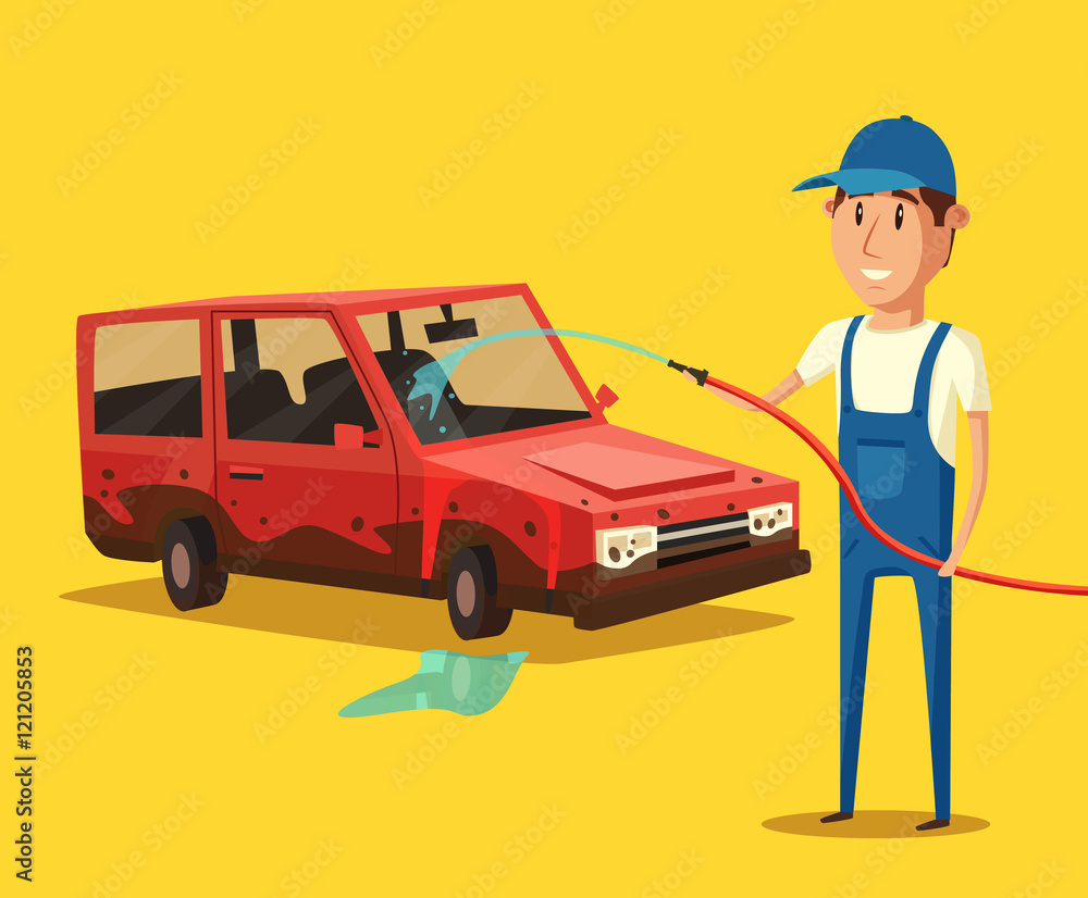 Car washing service. Vector cartoon illustration Stock Vector | Adobe Stock