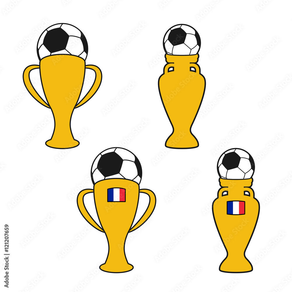 Vector set of soccer cup, icon of European football, golden symbol of ...