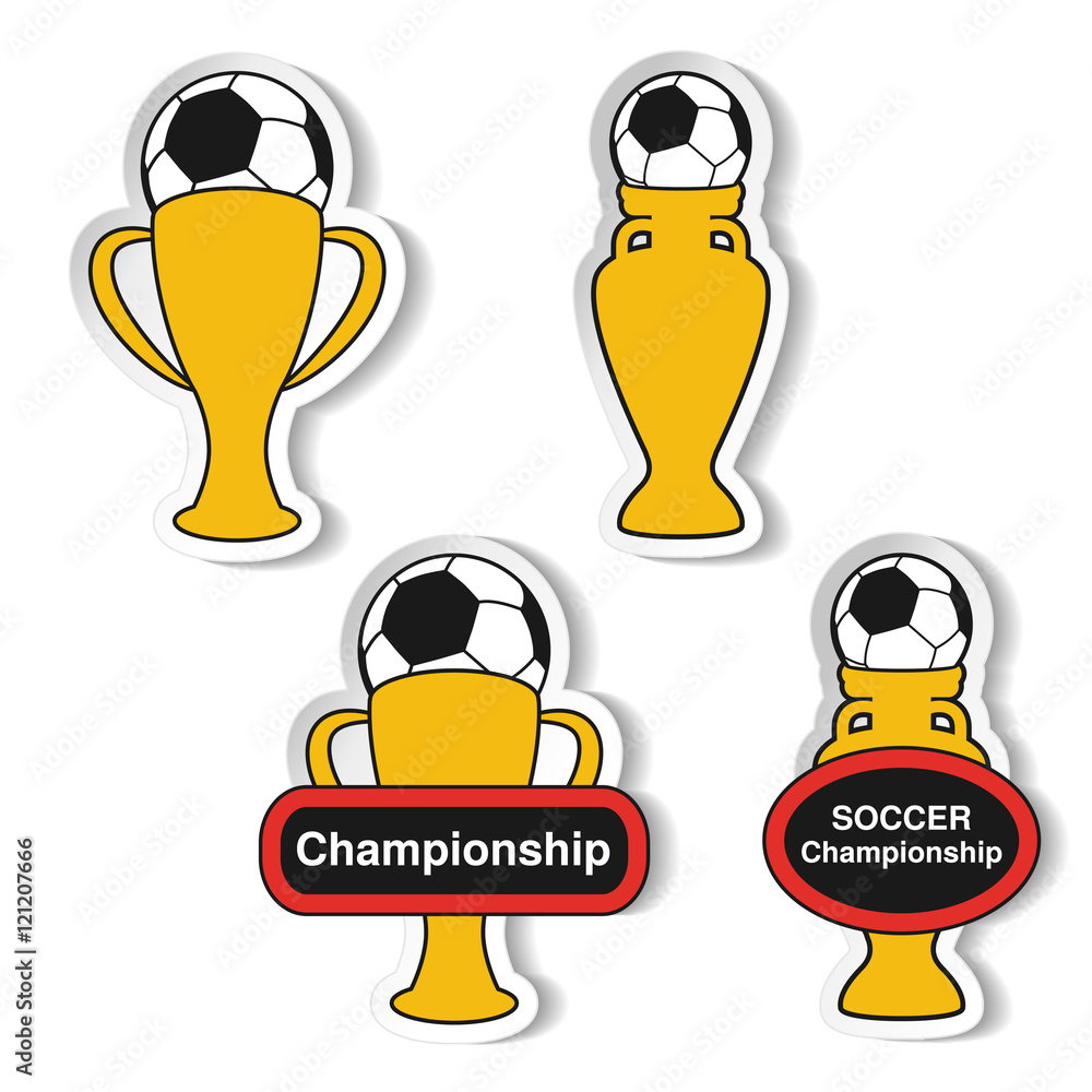 Vector set of soccer cup, icon of European football, golden symbol of ...