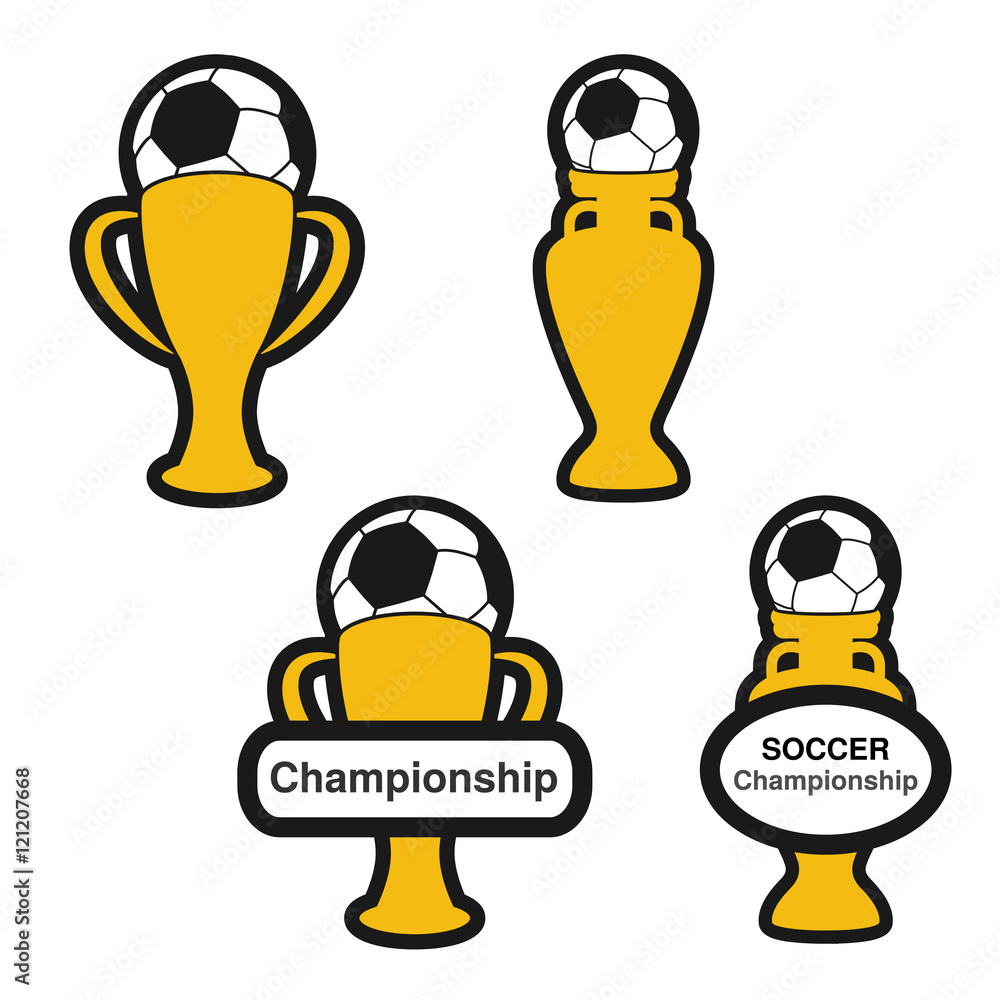 Vector set of soccer cup, icon of European football, golden symbol of ...