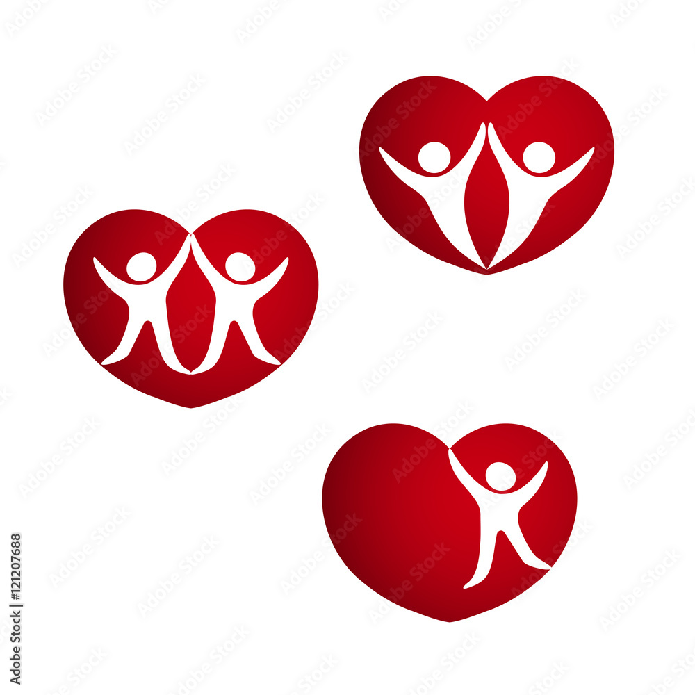 Vector set of red hearts - symbols of life energy, heart with ...