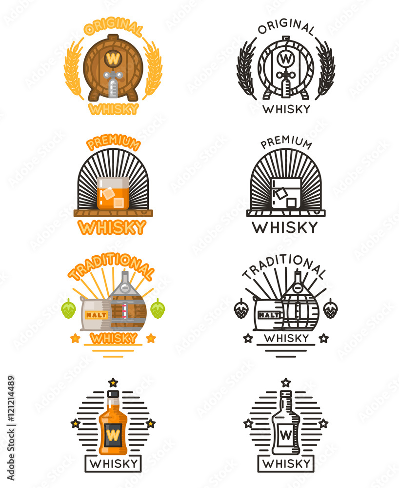 Whisky logo set. Vector alcohol drinks logotypes for distilleries and ...
