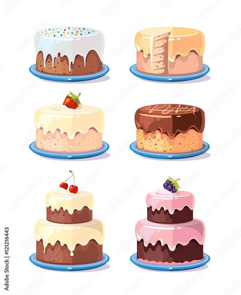 Cream cake tasty cakes vector set in cartoon style Stock Vector | Adobe ...