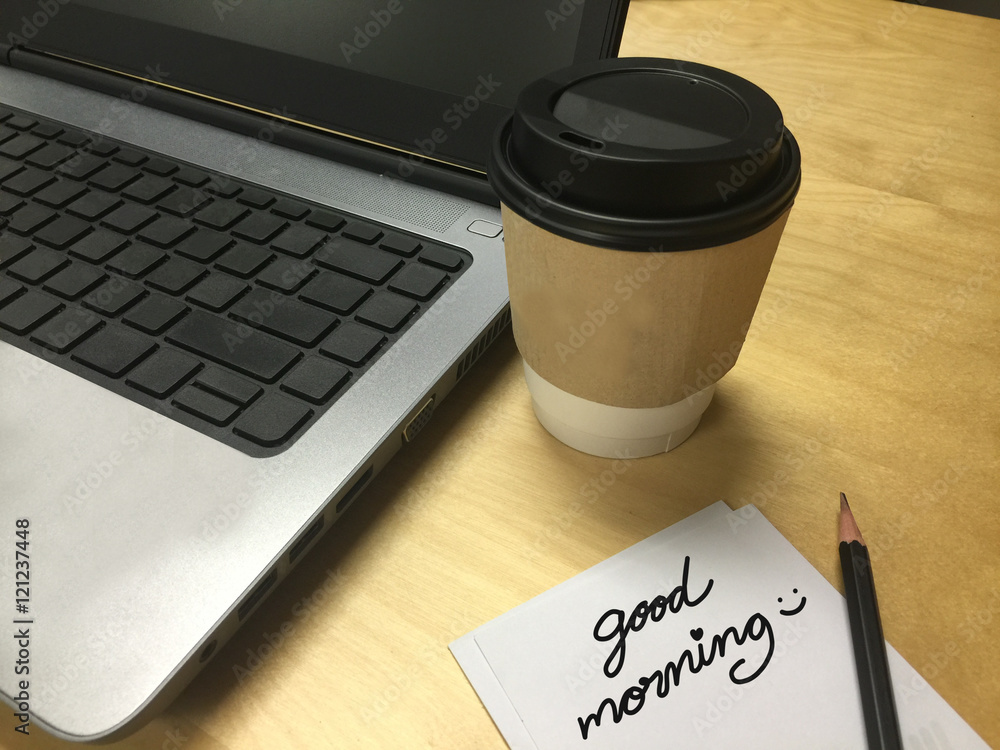 Good morning word on paper and office desk Stock Photo | Adobe Stock