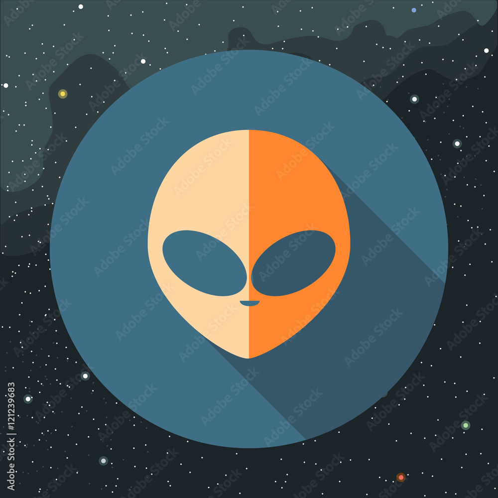 Digital vector with orange alien head sign, over background with stars ...