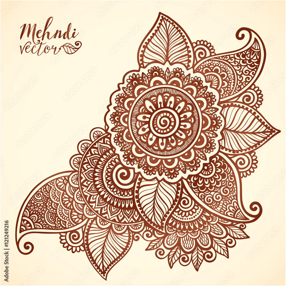 Vector floral element in Indian mehndi henna tattoo style Stock Vector ...