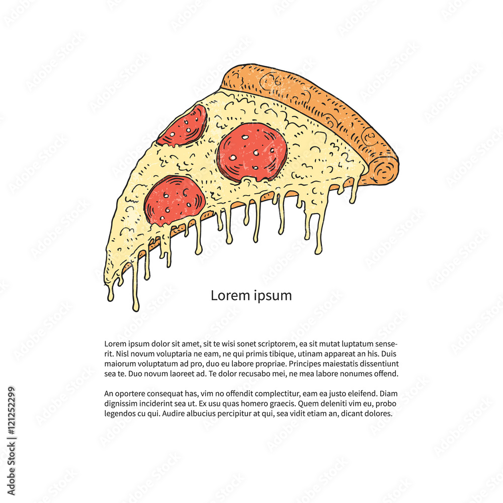Vector hand drawn sketch of pizza pepperoni with melting cheese. Stock ...