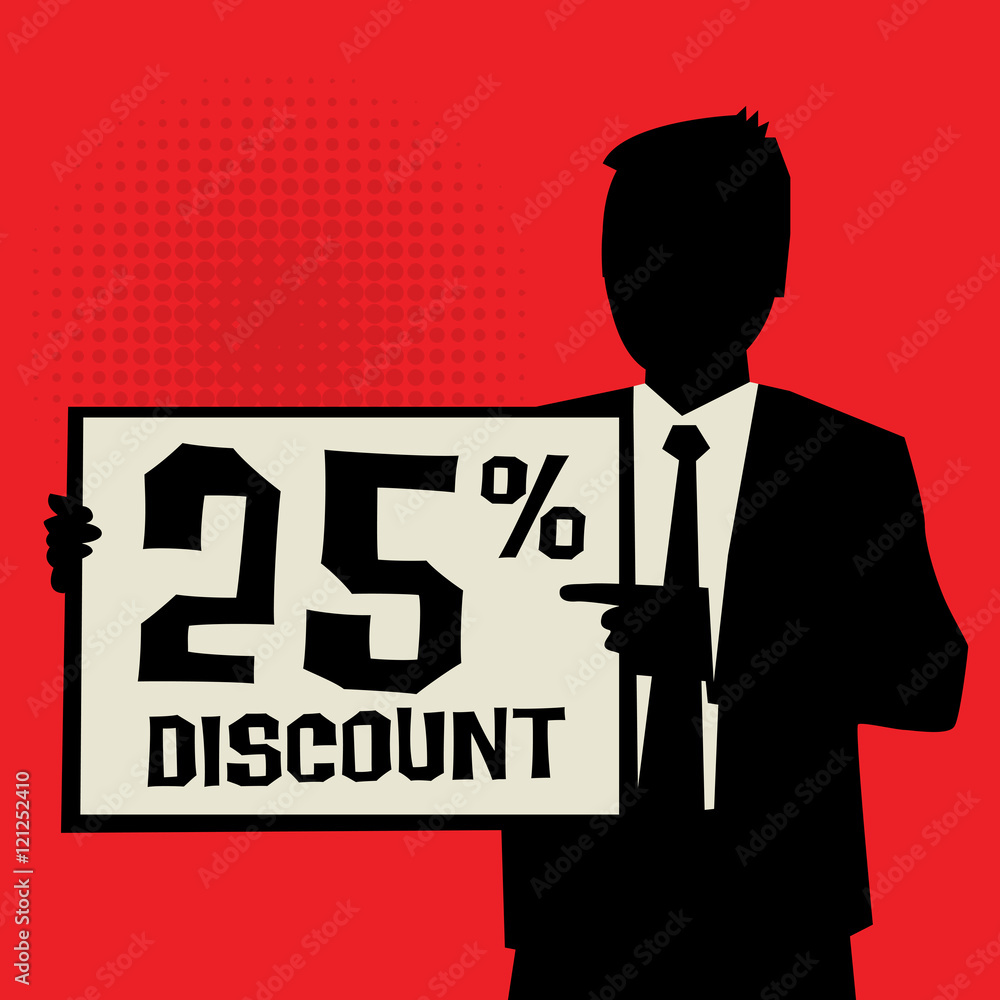 Man Showing Board With Text 25 Percent Discount Stock Vector Adobe Stock