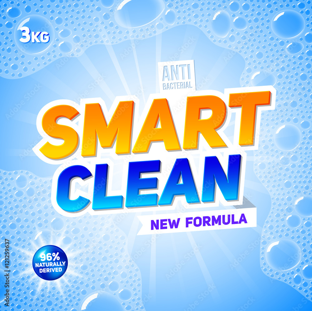 Smart clean. Template for laundry detergent. Package design for Washing ...