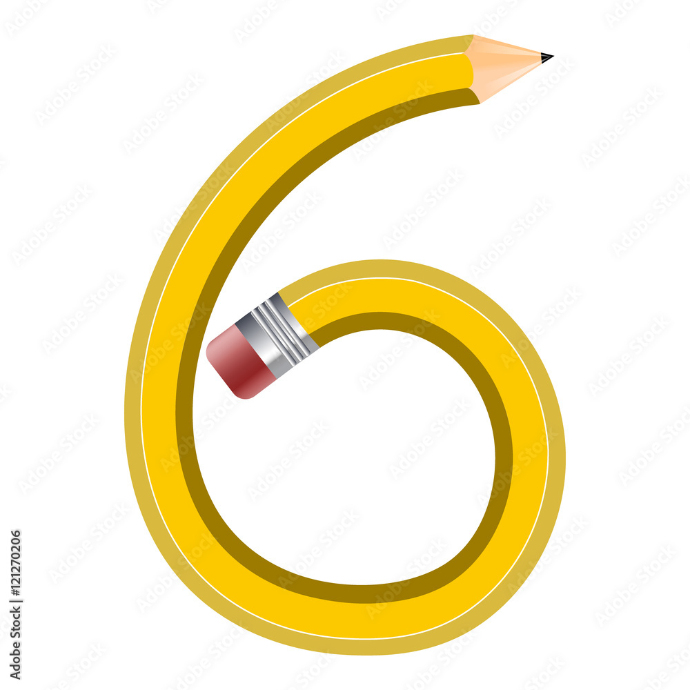 The number in the form of a bent pencil. Six Stock Illustration | Adobe ...