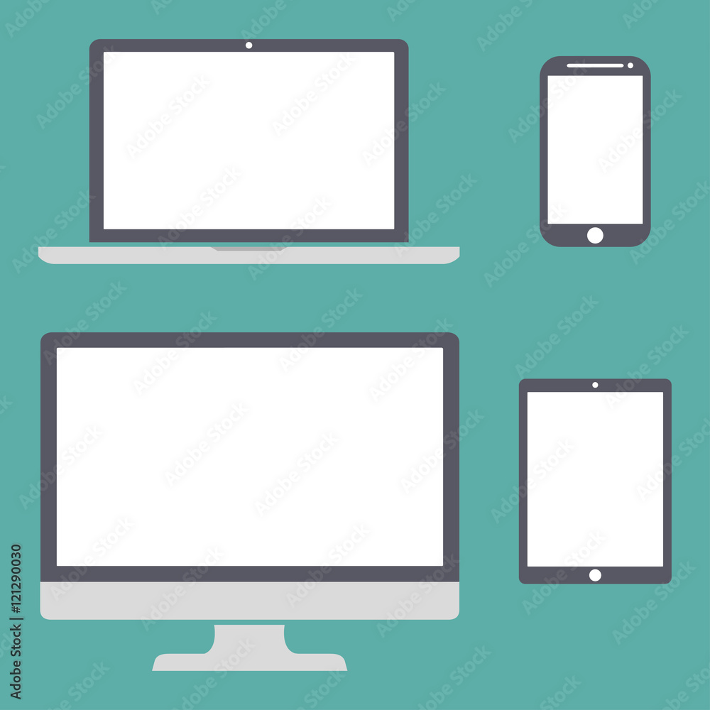 Set of display, laptop, tablet and mobile phones electronic device ...