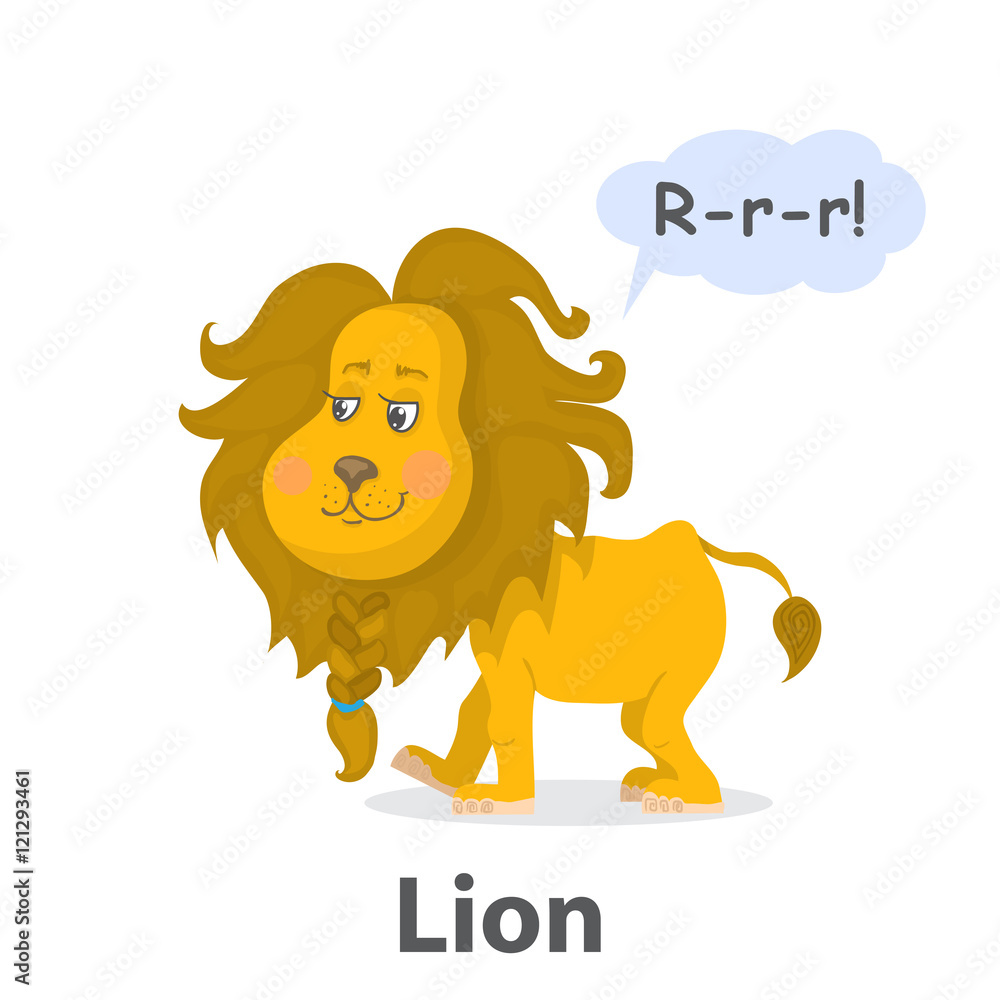 Lion vector illustration.Cartoon cute lion with isolated on a white ...