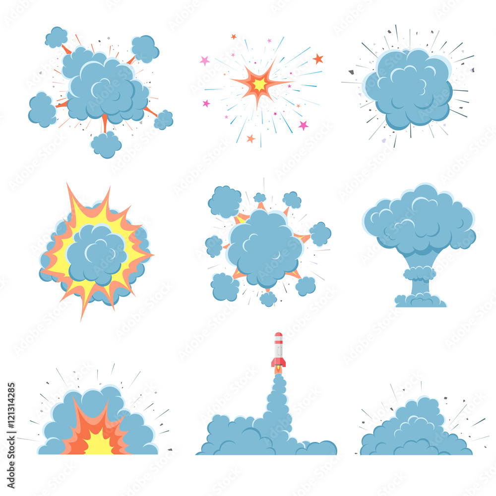 Cartoon vector bomb explosion with smoke. Stock Vector | Adobe Stock