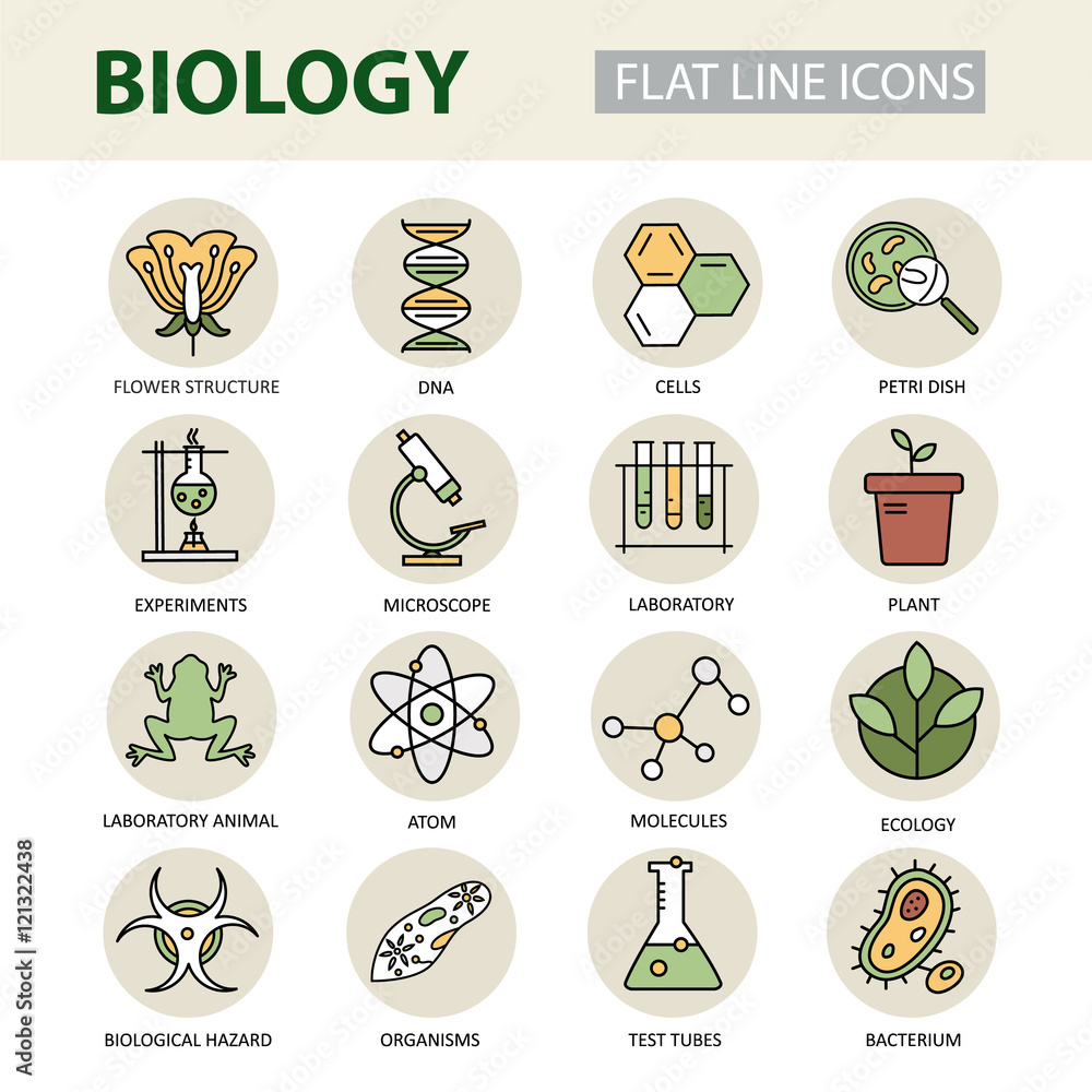 Set of modern linear icons with biology elements. Stock Vector | Adobe ...