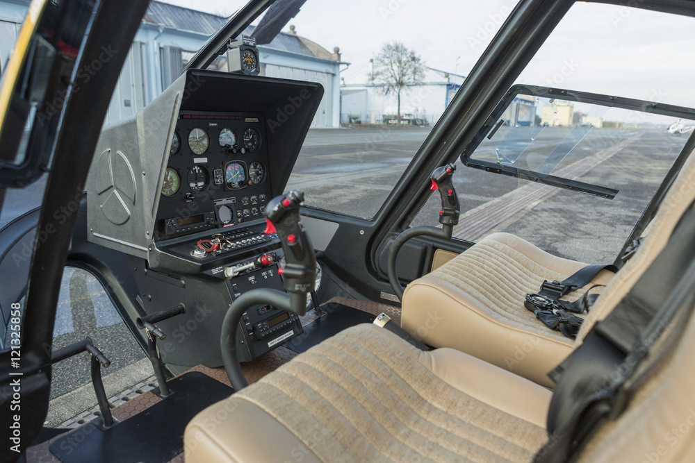 Instruments panel of a helicopter cockpit. Interior of helicopter ...