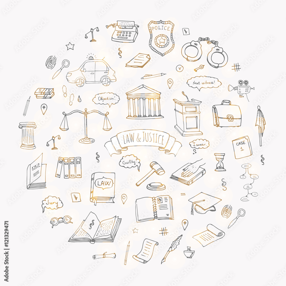 Hand drawn doodle Law and Justice icons set Vector illustration law ...