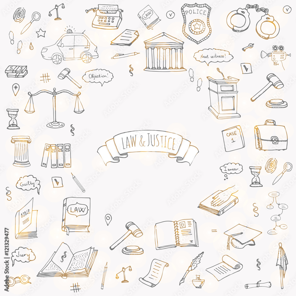 Hand drawn doodle Law and Justice icons set Vector illustration law ...