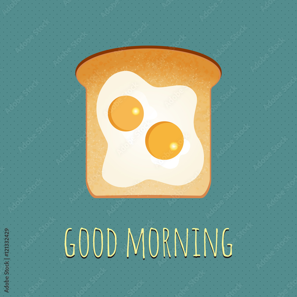 Vector breakfast concept with egg and toast. Light breakfast toast and two fried eggs. Realistic ...