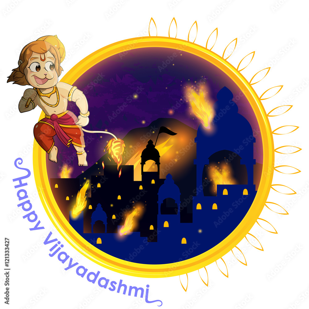 Lord Hanuman burning Lanka with fire on his tail Stock Vector | Adobe Stock