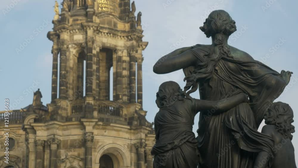 Statue with Katholische Hofkirche in the background in Dresden Germany ...