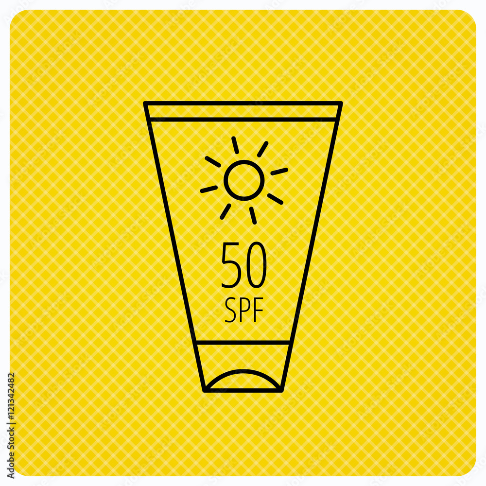 Sun cream container icon. Beach lotion sign. Stock Vector | Adobe Stock